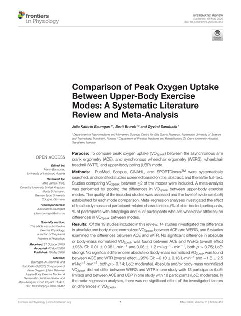 Pdf Comparison Of Peak Oxygen Uptake Between Upper Body Exercise Modes A Systematic