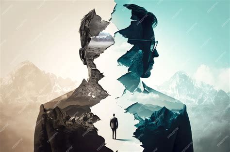 비밀 파트너와 성공적인 비즈니스 경력 및 생성 Ai로 만든 위험 이중 노출 프리미엄 사진