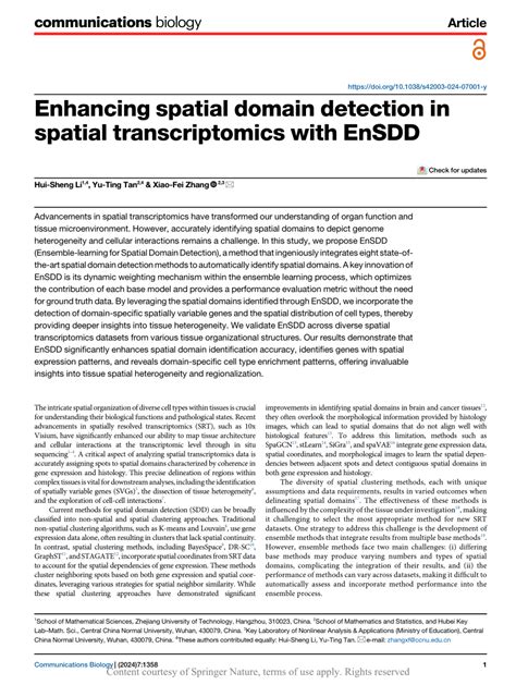 Pdf Enhancing Spatial Domain Detection In Spatial Transcriptomics