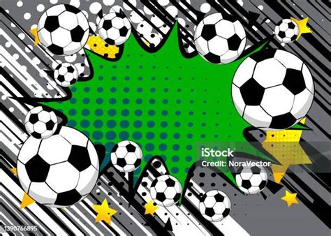 축구 공이있는 만화책 포스터 만화를 배경으로 한 축구공 배경 주제에 대한 스톡 벡터 아트 및 기타 이미지 배경 주제 벡터