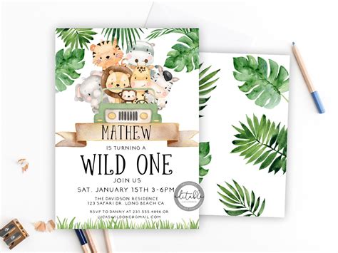 Editable Safari Birthday Invitation 1st Birthday First Birthday Jungle
