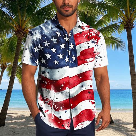 Elvqul Mens Patriotic Shirts Red Big And Tall Casual Independence Day