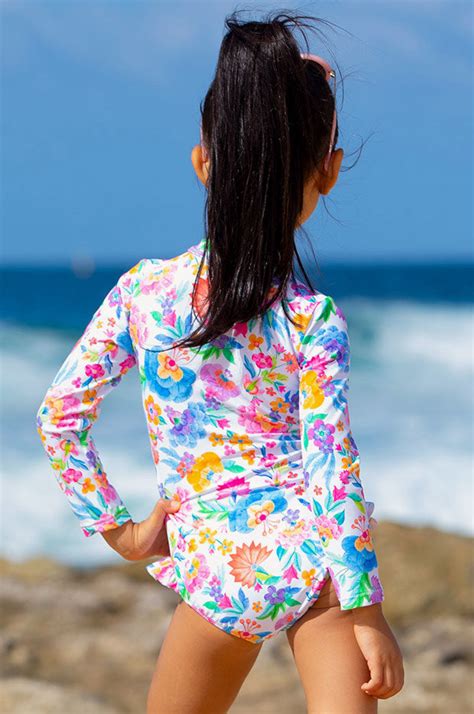 Salty Ink Girls Miss Leilani Long Sleeve Sunsuit White Multi