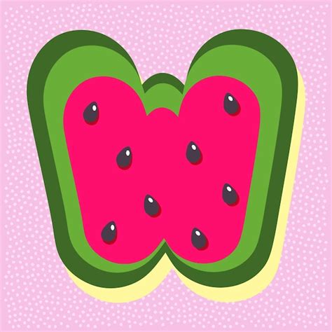 수박 과일 스타일 알파벳 텍스트 문자 W 프리미엄 벡터