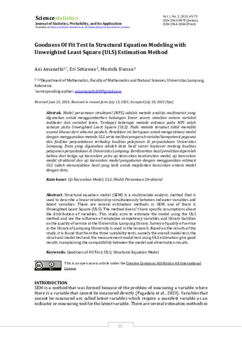 Pdf Goodness Of Fit Test In Structural Equation Modeling With Unweighted Least Square Uls