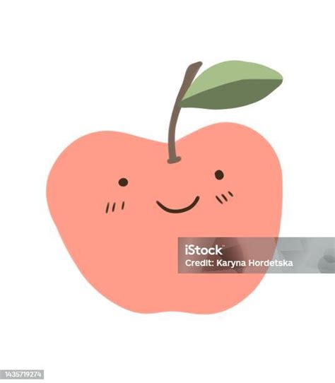 Sebuah Apel Dengan Ranting Kecil Dan Daun Emoji Tersenyum Ilustrasi