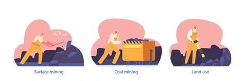 Coal Mining Set Miner Characters Working Vector Image