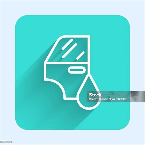 흰색 선 자동차 페인팅 아이콘은 긴 그림자 배경으로 분리되어 있습니다 차체 수리 과정 녹색 사각형 버튼입니다 벡터 교통수단에