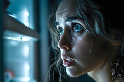 Surprised And Shocked Young Woman Near The Open Refrigerator Door