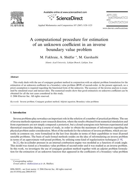 Pdf A Computational Procedure For Estimation Of An Unknown