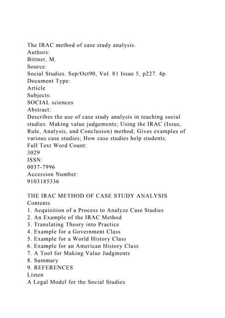 The Irac Method Of Case Study Analysisauthorsbittner Msodocx