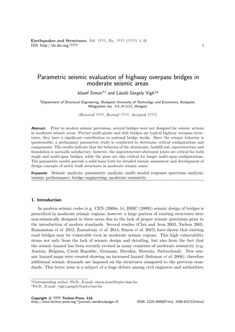 Pdf Parametric Seismic Evaluation Of Highway Overpass Bridges In