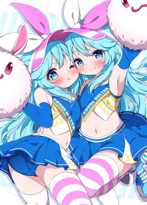 G4ku Bemani Sound Voltex Light Blue Hair Highres 2girls Blue Hair Blue Panties Blue