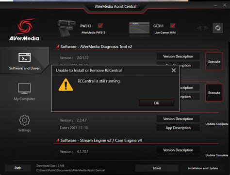 Cant Execute Update All It Says Is That Recentral Is Still Running R