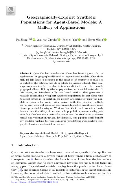 Pdf Geographically Explicit Synthetic Populations For Agent Based