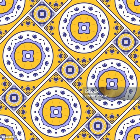 세라믹 프린트와 매끄러운 쪽모이 쪽바닥 타일 패턴 벡터 빈티지 모자이크 모티프 감촉 포르투갈 마졸리카 배경 0명에 대한 스톡 벡터 아트 및 기타 이미지 Istock