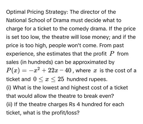 Solved Optimal Pricing Strategy The Director Of The National School