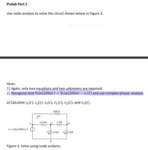 solved prelab part 2 use node analysis to solve the circuit