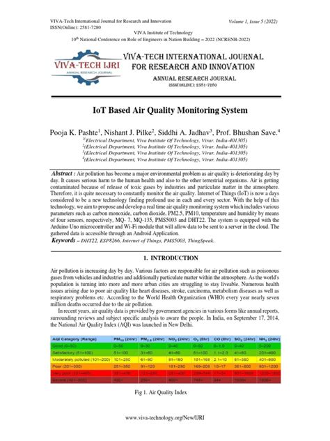 Iot Based Air Quality Monitoring System Pdf Sensor Internet Of Things