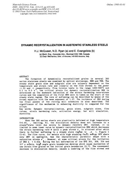 Dynamic Recrystallization In Austenitic Stainless Steels Scientificnet