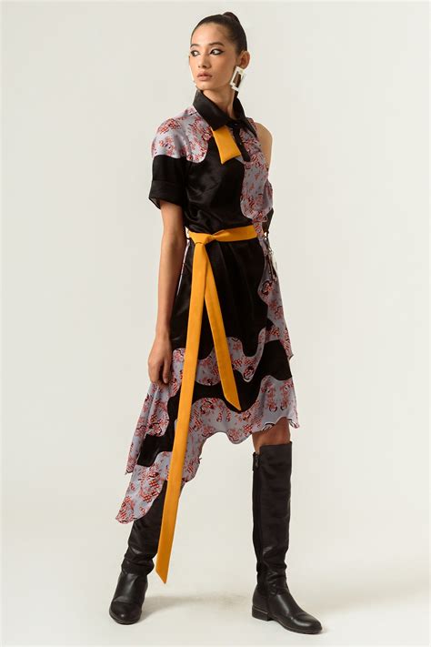 Buy Siddhant Agrawal Label Black Poly Satin Printed Dress Online Aza Fashions