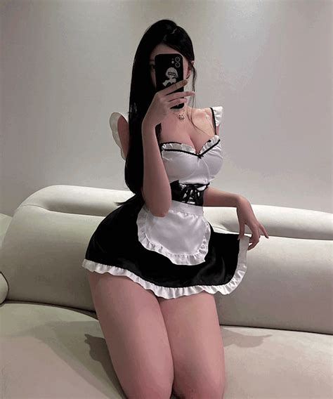 프릴 배색 미니 코스튬 세트 코스프레 할로윈 페스티벌 클럽 파티 이벤트룩 방송 Bj 여캠 룩북 릴스 틱톡 컨셉촬영 섹시 앞치마 신혼선물 남친선물 백리스 리본 미니원피스 에이블리