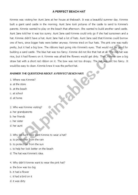 Reading Comprehension With Answer Keys Esl Worksheet By Soksann