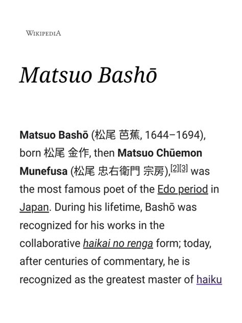 Matsuo Bashō Wikipedia Download Free Pdf Haiku Japanese Literature