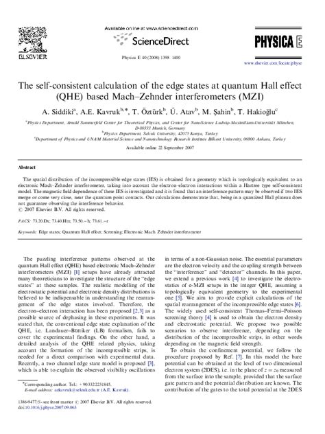 Pdf The Self Consistent Calculation Of The Edge States At Quantum Hall Effect Qhe Based Mach