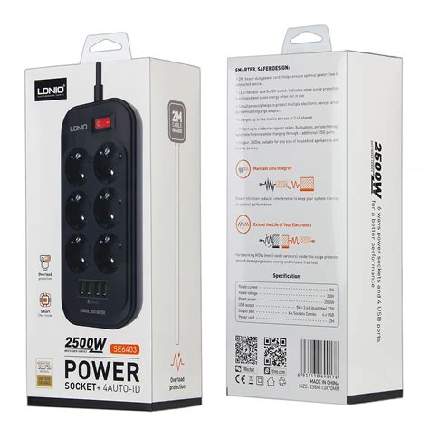 Купить сетевой фильтр на 6 розеток + 4 usb se6403 eu ldnio (30шт/кор) в СПб