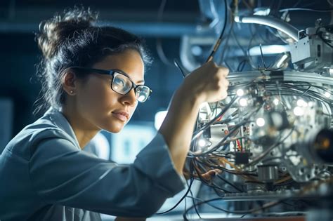 Premium Photo Young Woman Engineer Works On Robotics Innovations At