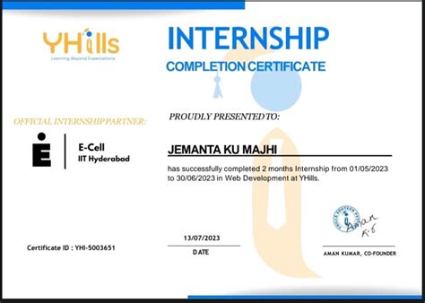 It Was Amazing Experience With Yhills To Complete My Internship During