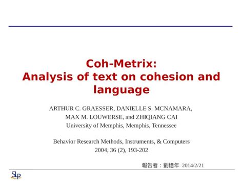Pptx Coh Metrix Analysis Of Text On Cohesion And Language Arthur C