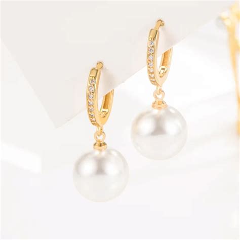 Silver Gold Plated Pearl Dangle Dropp Hoop Earrings For Women Fashion