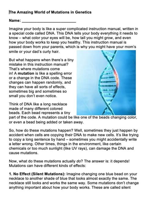 Mutations In Genes Middle School Science Reading Worksheets 100 Editable