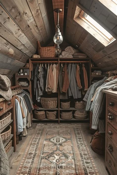 Rustic Dressing Room With Diy Pallet Shelving Attic Renovation Ideas