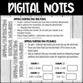 Adding Subtracting Rational Numbers Digital Notes By Smart Pug Teaching
