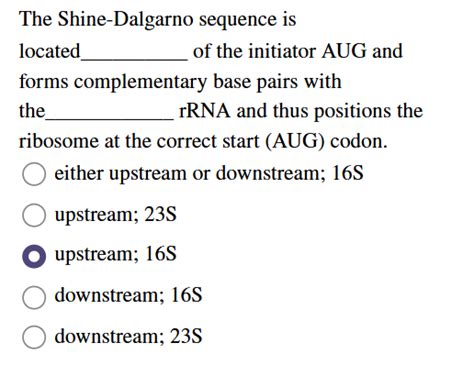 Solved The Shine Dalgarno Sequence Is Located Of The