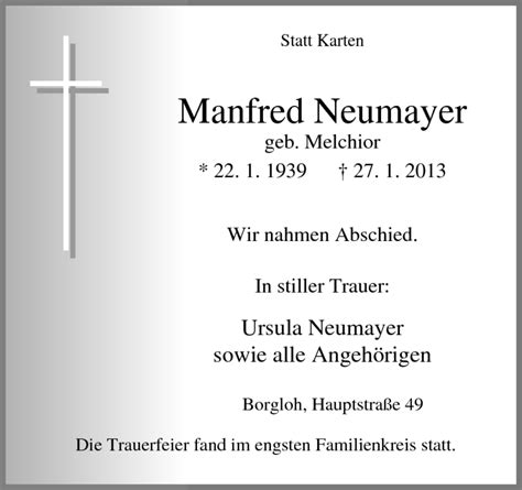 Traueranzeigen Von Manfred Neumayer Noz Trauerportal