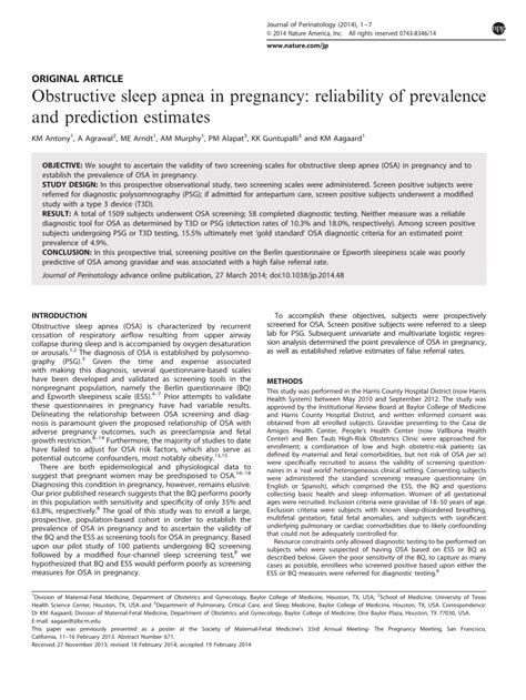 Pdf Obstructive Sleep Apnea In Pregnancy Reliability Of Prevalence And Prediction Estimates