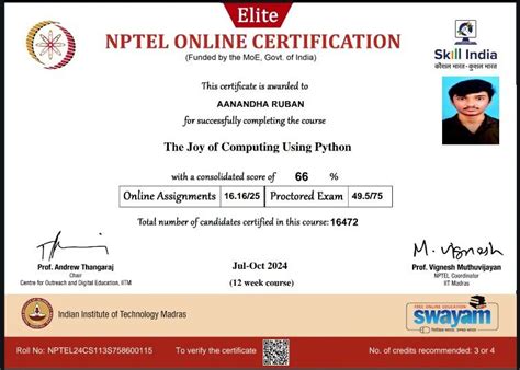 Aanandha Ruban On Linkedin Achievement Python Nptel
