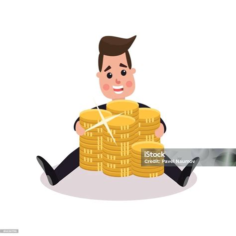 행복 한 백만장자 문자 금화 다채로운 벡터 일러스트 레이 션의 큰 더미를 수용 남자에 대한 스톡 벡터 아트 및 기타 이미지 남자 독일 만화 Istock