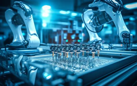 Premium Photo Generative Ai Microchip Semiconductor Manufacturing Automatic Machine Robot