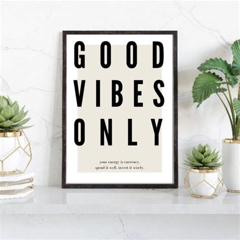 Good Vibes Only Print T For Her Positive Beige Home Decor Prints