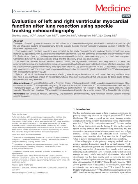 Pdf Evaluation Of Left And Right Ventricular Myocardial Function After Lung Resection Using