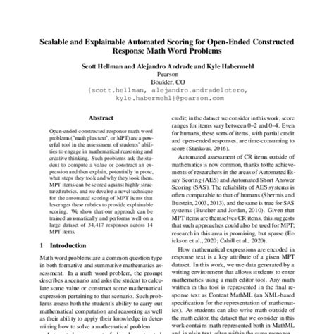 Scalable And Explainable Automated Scoring For Open Ended Constructed Response Math Word