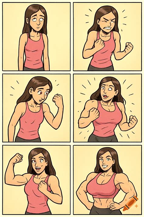 Comic Panels Show A Woman Transforming From Thin To Very Muscular On