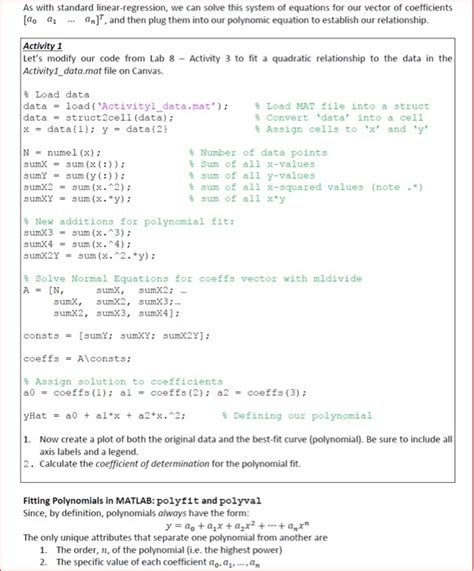Solved LAB Curve Fitting With MATLAB Introduction Last Chegg