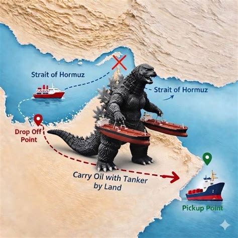 Edited Ai Godzilla Strait Of Hormuz Bypass Solution Know Your Meme