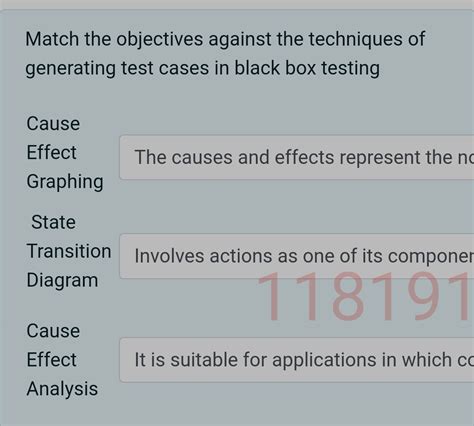 Match The Objectives Against The Techniques Of Generating Test Cases In Black Box Testing Cause